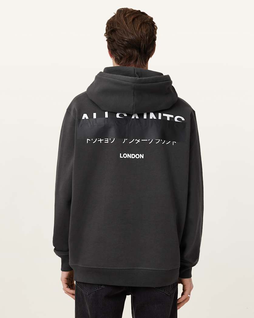 Redact Pullover Embroidered Logo Hoodie Washed Black | ALLSAINTS